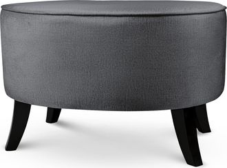 MG Design Ovaler Samt-Hocker 62 x 72 cm in Grau mit Holzbeinen - Gepolsterter Fu&szlig;hocker f&uuml;r Wohnzimmer oder Schlafzimmer