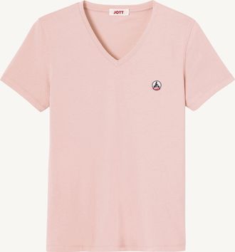 Jott T-shirt uni col V femme en coton biologique Rose clair Cancun - Taille XS