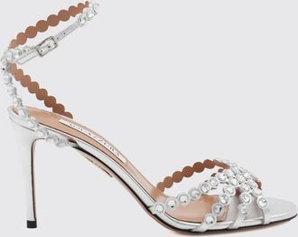 Aquazzura Sandales &agrave; talon haut Tequila en nappa lamin&eacute; avec cristaux