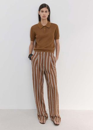 Mango Pull-over maille ajour&eacute;e col polo caramel - Femme - XXS - MANGO