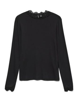 Vero Moda T-Shirt &agrave; Manches Longues Vmrosa Ls Highneck JRS Noos pour Femme, Noir, XL