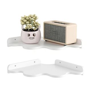 Generic Cloud-Eckregal - zweistufiges Wave-Wandregal, schwebendes Eckdisplay, wei&szlig;er Kinderzimmer-Organizer | Niedliches Seilloch-Design, Verspieltes Kinderzi