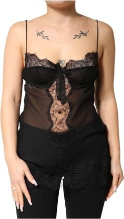 Dolce & Gabbana Femme, Tops, Noir, Taille: 40 FR Chemisier lingerie en soie et dentelle florale
