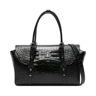 Vivienne Westwood Femme, Sacs, Noir, Taille: ONE Size Bettina Embossed Croc Medium Tote