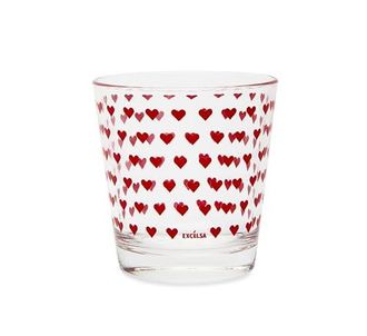 Excelsa Enjoy Lot de 6 verres en verre avec d&eacute;coration coeurs rouges transparents