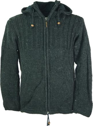 Guru Shop Kuschelige Gef&uuml;tterte Strickjacke, Mellierte Wolljacke Nepal Jacke Anthrazit - Modell 1, Herren, Wolle, Size:XXL