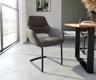 DELIFE Freischwinger Yago-Flex mit Armlehnen Mikrofaser Anthrazit Vintage Freischwinger rund Schwarz Taschenfederkern, Esszimmerstühle