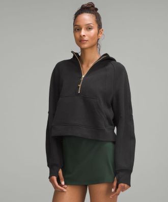 lululemon Sweat &agrave; capuche Scuba Oversized demi-zipp&eacute; pour Femmes - Noir/Gold - Taille XL/2XL