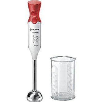 Bosch MSM64110 Mixeur Plongeant - Mixeur à main puissant 450 W - Pied mélangeur amovible en métal - Système anti-éclaboussures - Avec Accessoires - Rouge/Bl