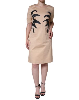 Moschino Womens Beige Cotton Short Sleeve Knee Length Dress Elastane