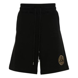 Versace Jeans Couture Schwarze Baumwoll-Trackshorts mit V-Emblem - - Shorts - Herren - Schwarzk - S