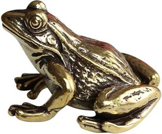 Vosarea Statue Grenouille en Laiton Vintage 3.6 Pouces D&eacute;coration De Bureau Et Maison Ornement Multifonctionnel Cadeau pour Amateurs De Th&eacute; Et D&eacute;cor Jardin
