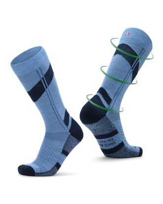 Danish Endurance Merino Kompression Skisocken, 18-23 mmHg, Mit Schienbein-Polsterung, Unisex, 1 Paar, Damen & Herren Blau/Marineblau 39-42