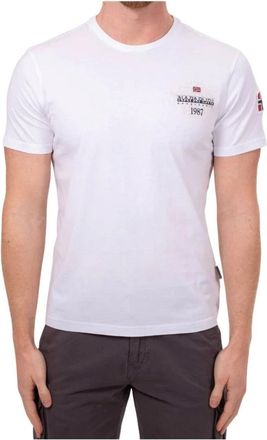 Napapijri Homme, Tops, Blanc, Taille: 2XL T-shirt &agrave; manches courtes