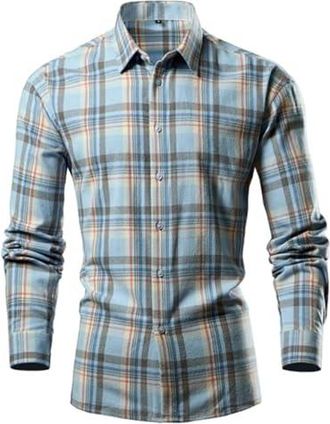 Generic Chemise Carreaux pour Homme- Col Revers Blouse &Agrave; Manche Longues Classique Carreaux Boutonn&eacute;e Coupe Droite Stretch Casual Mode Chemise Hommes