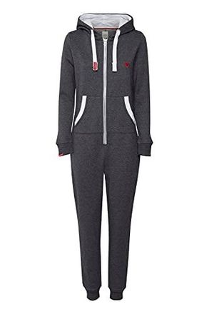 Oxmo OXBenna Femme Combinasion Jogging Onesize avec capuche Cordon de serrage Poche kangourou M&eacute;lange de coton Regular Fit, Taille:S, Couleur:MED GREY M (7
