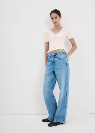 Mango Top liser&eacute;s dentelle &eacute;cru - Femme - XXS - MANGO