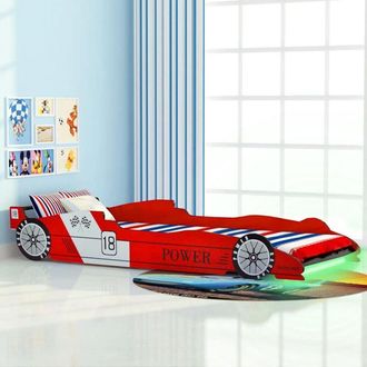 vidaXL Vidaxl - Lit voiture de course pour enfants avec LED - Dimensions 90 x 200 cm - Cadre en MDF - Lattes en bois - T&eacute;l&eacute;commande incluse - Rouge - LED 90