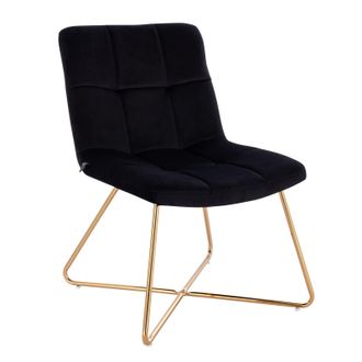 SVITA Lynn Sessel Flauschig Stuhl Gem&uuml;tlich Loungesessel Cocktailsessel Clubsessel Polsterstuhl ohne Armlehnen Goldene Beine Samt-Polster Schwarz