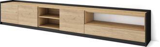 Skraut Home | TV-Schrank, Lowboard | für Wohnzimmer und Esszimmer | 310x50x37 cm | Für TV-Geräte bis zu 80 | Fernsehtisch | Moderner Stil | Eiche Schwarz