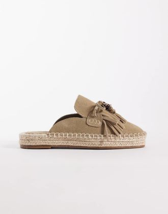 Asos Joan - Mocassins style espadrilles en daim &agrave; pampilles - Taupe-Neutre