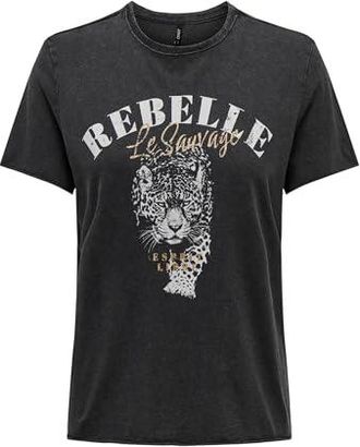 Only Onllucy Reg S/S Top Jrs Noos Femme Haut, Phantom/Imprimé : Rebelle Miss, S