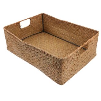 PartyKindom Handgewebter Seegras Aufbewahrungskorb Rechteckig Xl 39x29x13cm Nat&uuml;rliches Material Offener Organizer F&uuml;r Haushalt Kleinigkeiten Schlafzimmer K&uuml;che