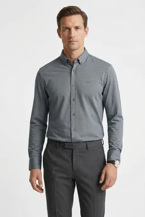 HUGO BOSS Businesshemd BOSS JOE, Herren, Gr. 41, N-Gr, grau (dunkelgrau029), Web, Obermaterial: 55% Baumwolle, 45% Polyester, unifarben, regular fit normal, 2-K