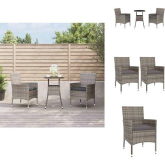 vidaXL 3-tlg. Garten-Bistro-Set mit Kissen Grau Poly Rattan - Gartensitzgruppe - Outdoor M&ouml;bel - Bistrotisch - Gartenm&ouml;bel Set - Polyrattan