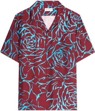 Dries Van Noten Homme, Chemises, Violet, Taille: XL Chemise &agrave; Manches Courtes et Col Am&eacute;ricain &agrave; Imprim&eacute; Floral