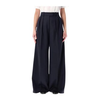 Anine Bing Pantalon large taille haute pliss&eacute; - Femme - Pantalons - Bleu - Taille: 38 FR