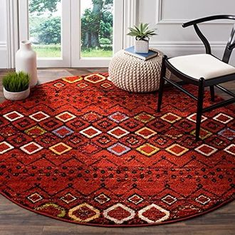 Safavieh Boho Teppich für Wohnzimmer, Esszimmer, Schlafzimmer - Amsterdam Collection, Kurzer Flor, Terrakotta-Rot und Multi, 200 X 200 cm