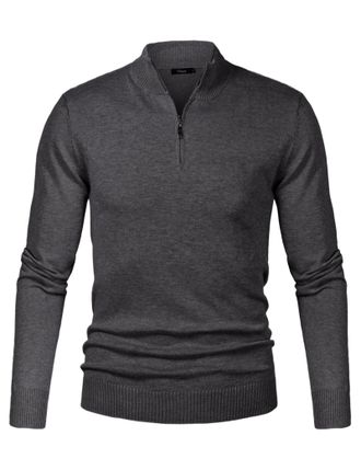 iClosam Herren Pullover Winter Pullover mit Kragen Herren Zip Business Arbeitspullover Warmer Dunkelgrau XXXL