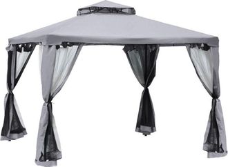 OUTSUNNY Pavillon de jardin tonnelle barnum style colonial double toit toiles moustiquaires amovibles zipp&eacute;es gris