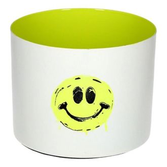 Gift Company Windicht, Teelichthalter - Goa - Eisen - Motiv: Smiley - Farbe: wei&szlig;/Lemon - (&Oslash; x H) 10 x 7,5 cm