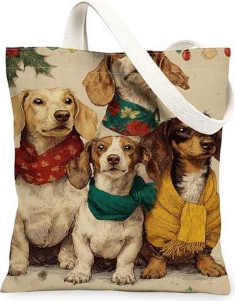Generic Sacs fourre-tout en toile pour chiens de vacances, sacs d&eacute;picerie r&eacute;utilisables, r&eacute;tro festifs, l&eacute;gers et lavables avec bandouli&egrave;re C, multicolore, 13
