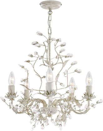 Searchlight Searchlight - Lustre floral almandite - 5L 5 branches m&eacute;tal cr&egrave;me dor&eacute; avec feuille et cristal E14 5x60w max diam&egrave;tre 50cm