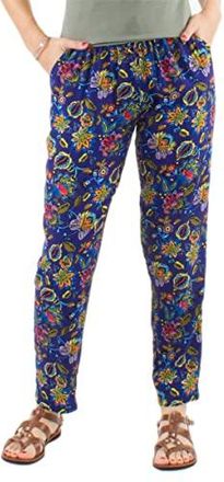 Coline Pantalon Fluide dété imprimé Tropical et coloré - Couleur : Marine - Taille : L