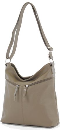modamoda.de T196 Damen Leder Schultertasche Umh&auml;ngetasche handmade in Italy, Farbe:Taupe