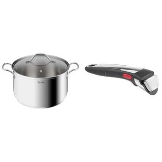 T-fal Intuition XL Grande marmite inox 26 cm / 6.5 L, Induction, Garantie 5 ans & Ingenio Poignée amovible Premium noire, Empilable, Verrouillage sécurité 3