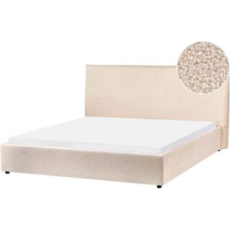 Beliani Polsterbett Beige Boucl&eacute; Stoff 160 x 200 cm Hohes Kopfteil Stoffbett f&uuml;r Schlafzimmer