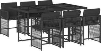 vidaXL Vidaxl - Ensemble &agrave; manger de jardin coussins 7pcs Noir R&eacute;sine tress&eacute;e