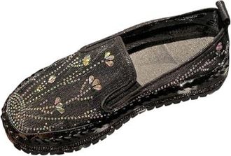 Generic Mocassins de marche en maille respirante &agrave; bout rond tendance avec strass et semelle &eacute;paisse pour femme - Chaussures plates d&eacute;t&eacute; et dext&eacute;rieur, Noir, 