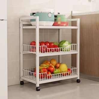 Generic Offenes K&uuml;chenregal mit Atmungsaktivem Netzkorb, Snackregal Aus Metall mit Universalrollen for Wohnzimmer, Esszimmer, Balkon