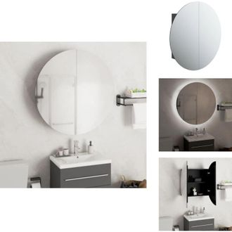 vidaXL Badezimmerschrank mit Rundem Spiegel & led Schwarz 54x54x17,5cm - Badezimmermöbel - Kosmetiktisch - Spiegelkommode - LED-Spiegel - Badschrank Schwarz