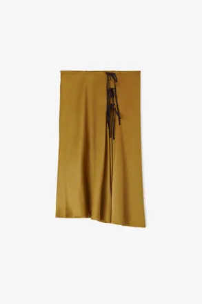 Ganni Rock aus gr&uuml;nem Satin Ecru Olive