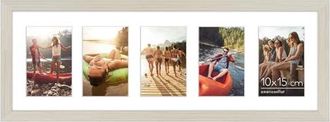 Americanflat Cadre Photo Collage Bois Clair en MDF 20x61 cm - Affiche Cinq Photos 10x15 cm Horizontale ou Verticale. Verre Résistant aux Chocs - Matériel dAccrocha
