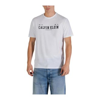 Calvin Klein Jeans Homme, Tops, Blanc, Taille: 2XL T-shirt &agrave; Manches Courtes et Col Rond en Coton
