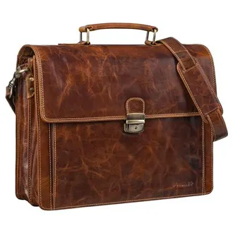 STILORD Stanley Serviette Homme Cuir avec Cadenas pour Ordinateur 17 Pouces Sac Travail Cuir V&eacute;ritable Vintage Sac &agrave; Bandouli&egrave;re Grand Business, Couleur:canne