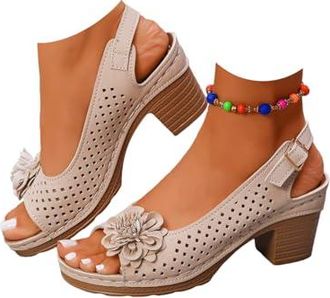 Generic Sandales &agrave; talons bas larges, chaussures d&eacute;t&eacute; pour femme, sandales orthop&eacute;diques &agrave; talon bas pour femme, sandales orthop&eacute;diques pour femme, sandales &agrave;